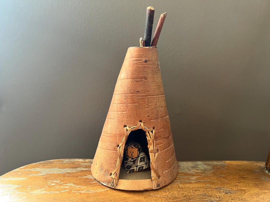 Vintage First Nations Birch Bark Teepee | Handcrafted Indigenous ...