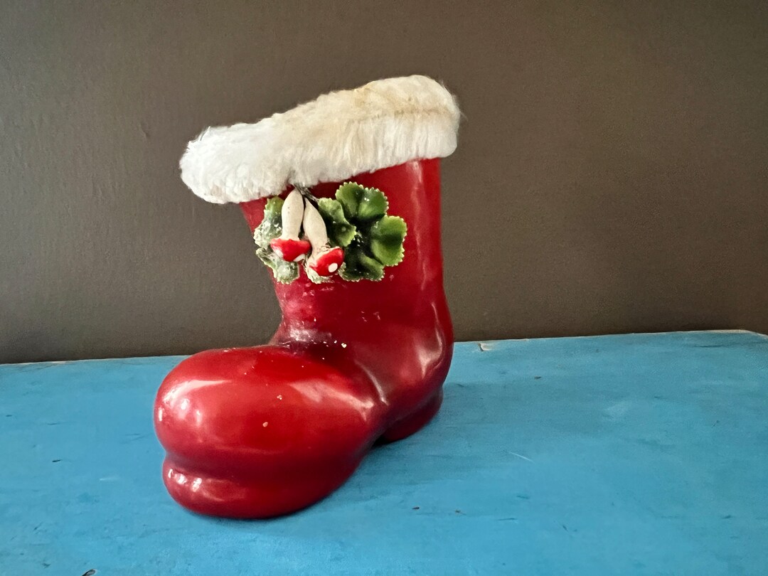Vintage Red Santa Boot Candy Container | Faux Fur, Made in ...