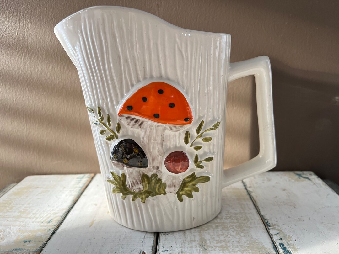 Laurentian Pottery Mushroom Milk Jug Merry Mushroom Milk Bag Holder Fungi Kitchen Decor Hand ...