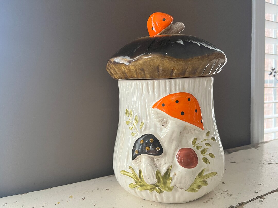 Vintage Laurentian Pottery Ceramic Toadstool Mushroom Canister | Cookie Jar | Fungi Kitchen ...
