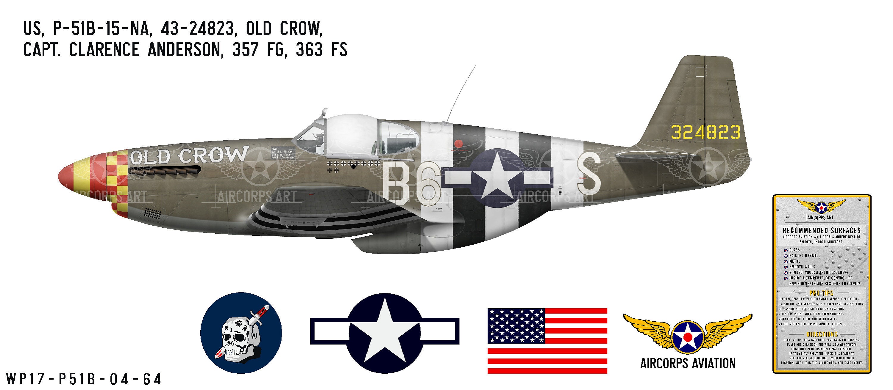 P-51B Mustang old Crow Airplane Profile Wall Art - Etsy