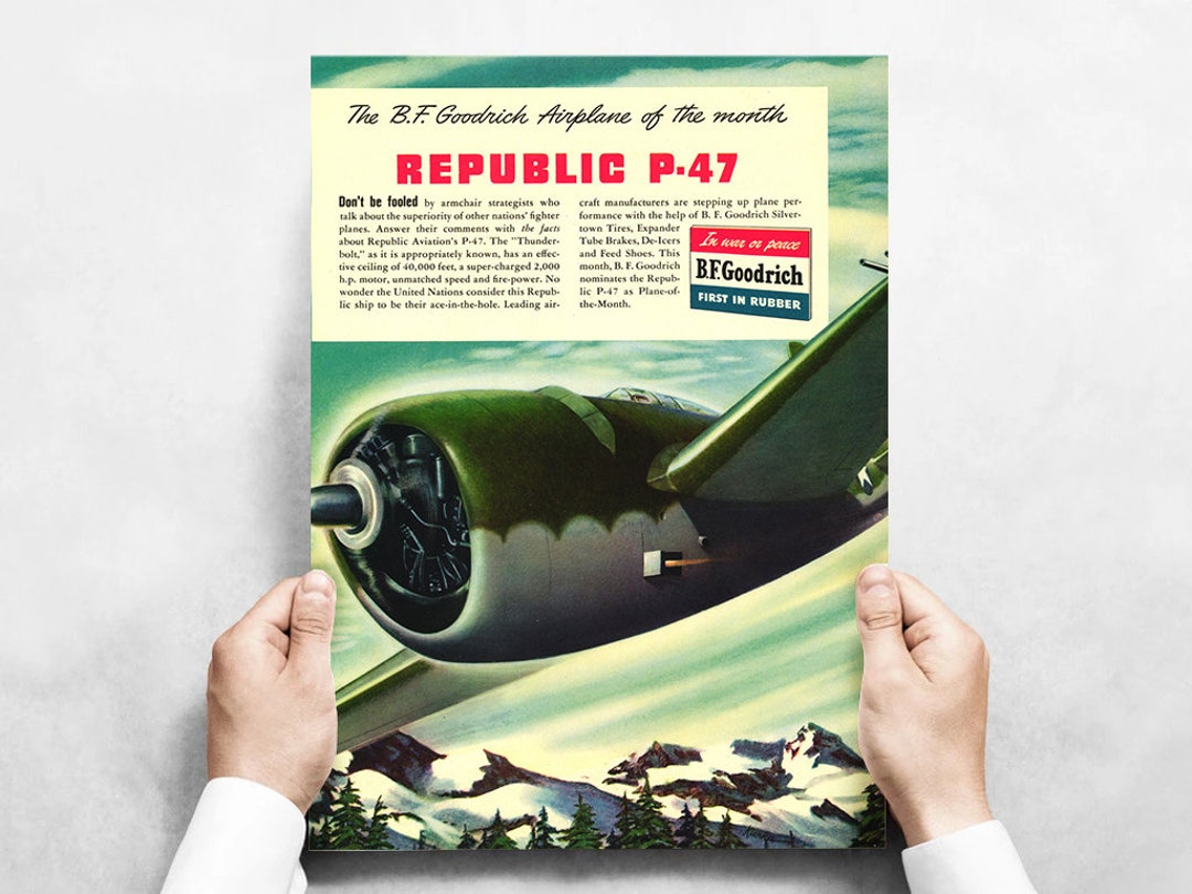 Vintage Airplane Poster Republic P-47 Thunderbolt Poster Vintage B.F ...