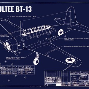 Vultee BT-13 Vintage Plane Blueprint | 100% Authentic WWII Art Decor ...