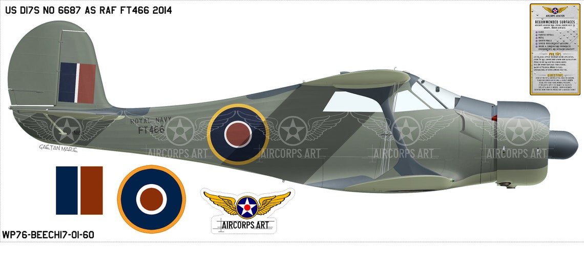 Beech Model 17 Staggerwing RAF Airplane Profile Wall Art - Etsy