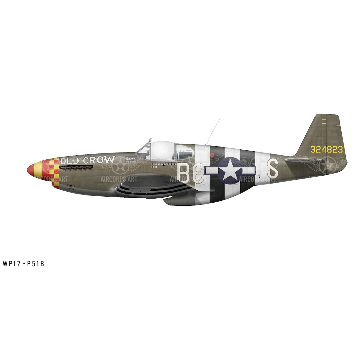 P-51B Mustang old Crow Airplane Profile Wall Art - Etsy