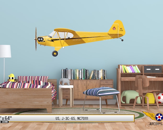 J-3 Piper Cub Airplane Profile Wall Art Decal Print Art Poster Gift for ...