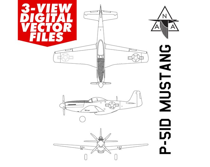 P-51D Airplane Vector Art P-51D Mustang Digital Artwork P51 Plane ...