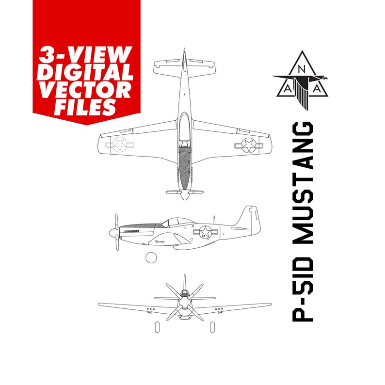 P-51D Airplane Vector Art P-51D Mustang Digital Artwork P51 | Etsy