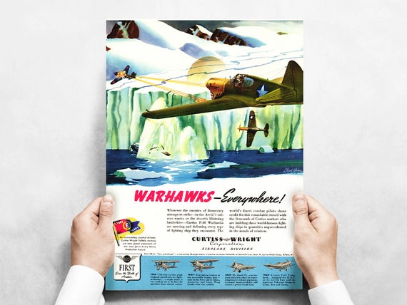 Vintage Airplane Poster P-40 warhawks Everywhere | Etsy