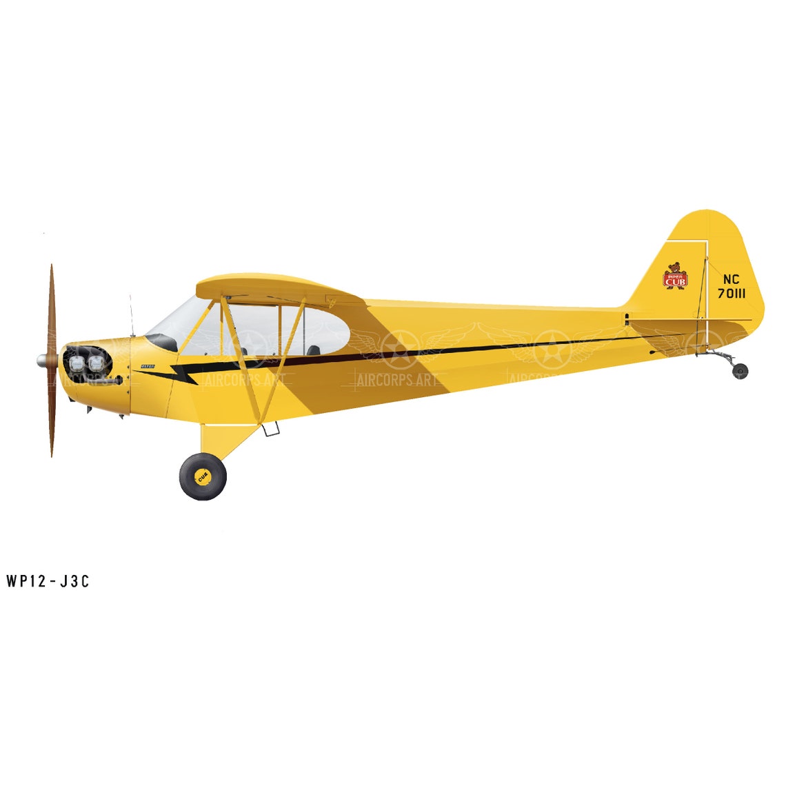 J-3 Piper Cub Airplane Profile Wall Art Decal Print Art | Etsy