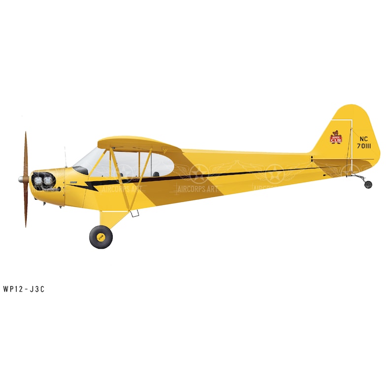 J-3 Piper Cub Airplane Profile Wall Art Decal Print Art - Etsy