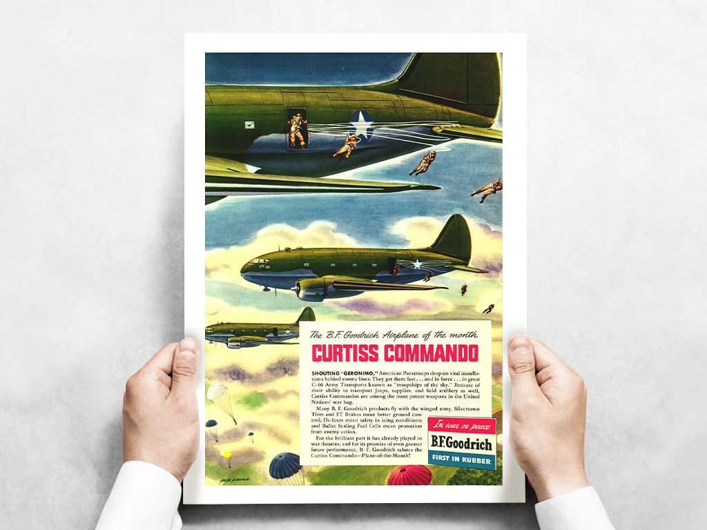 Vintage Airplane Poster Curtiss Commando Vintage B.F. Goodrich Military ...