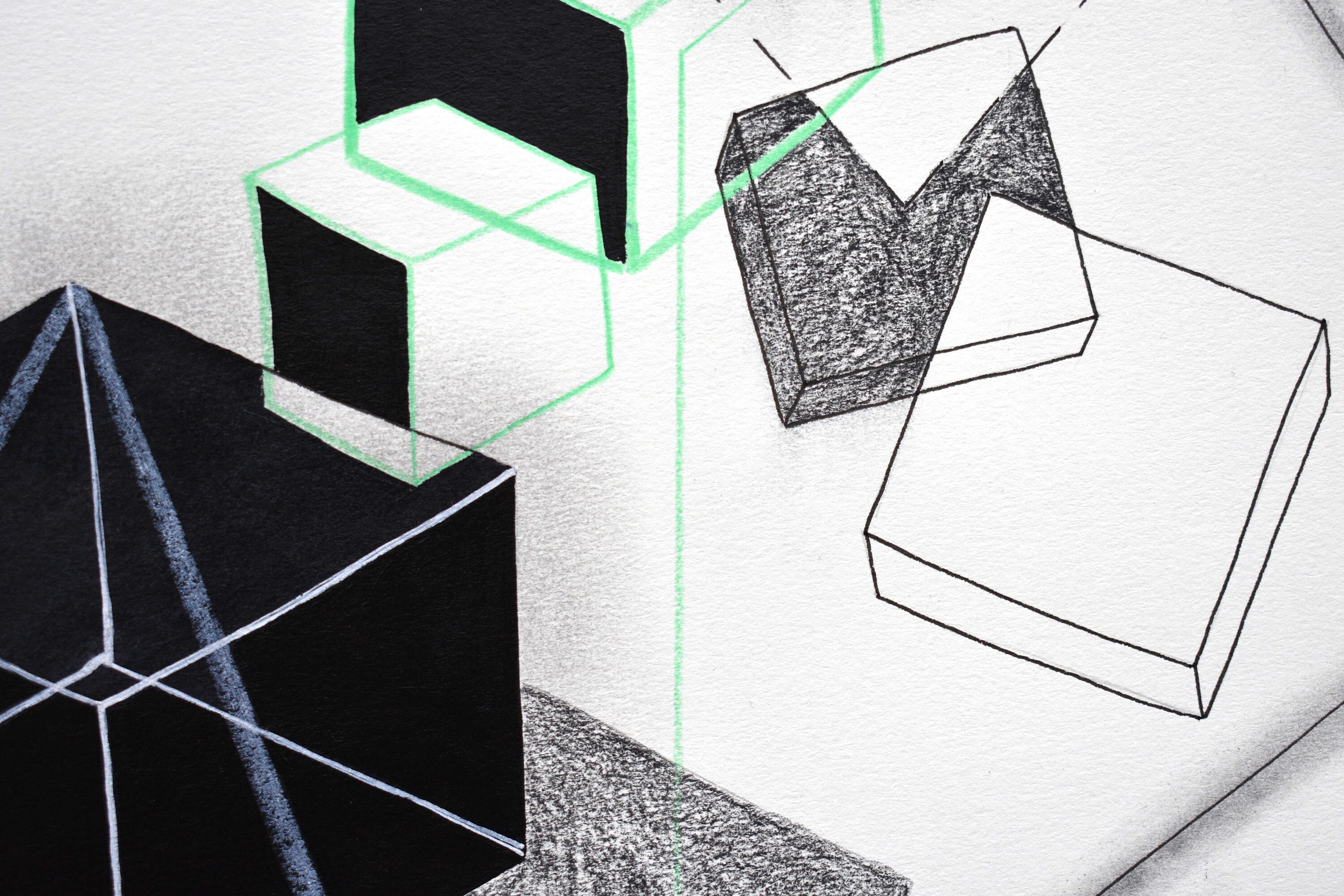 Original Work on Paper, Abstract Geometric Drawing, Pyramid Scheme 32 ...