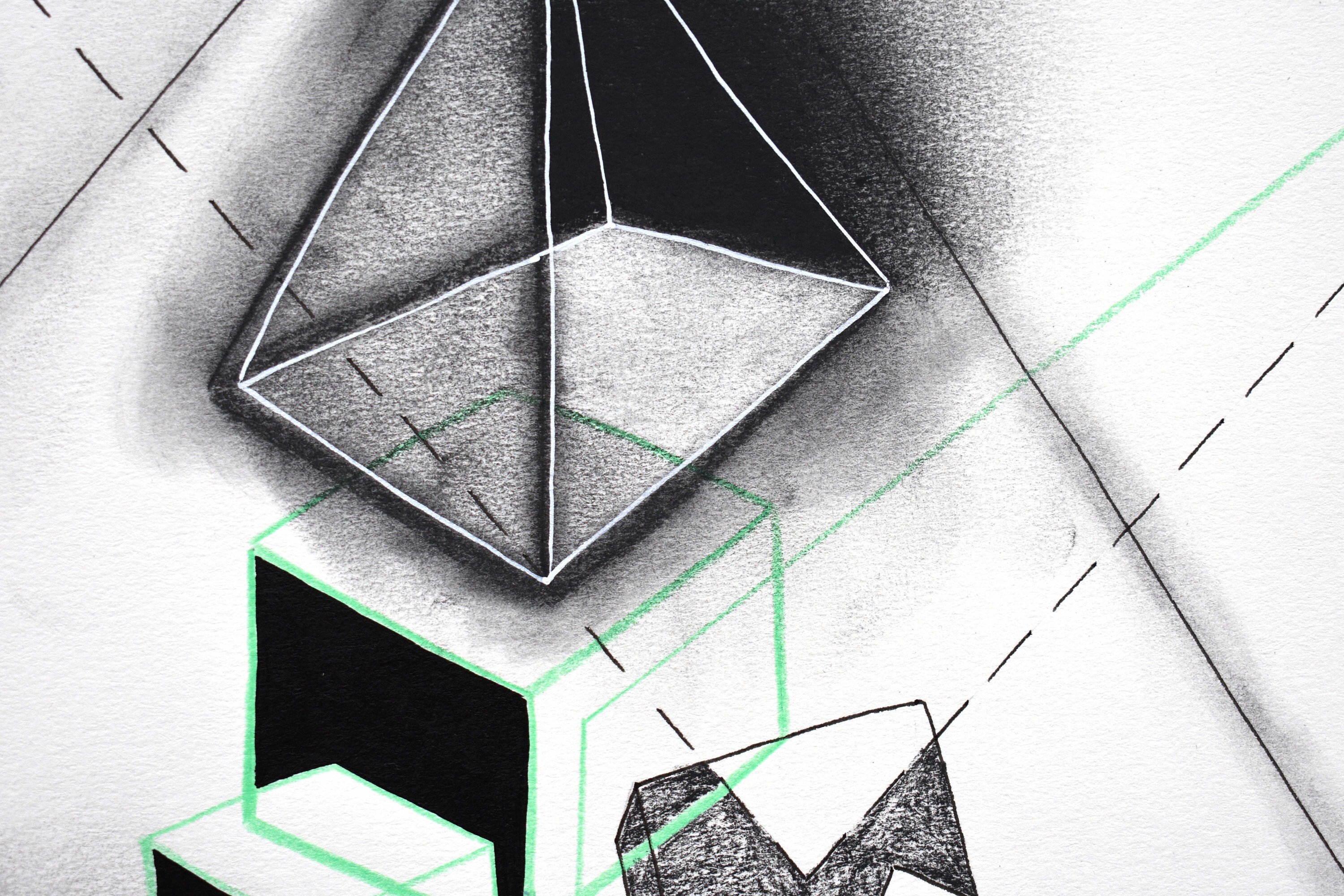 Original Work on Paper, Abstract Geometric Drawing, Pyramid Scheme 32 ...