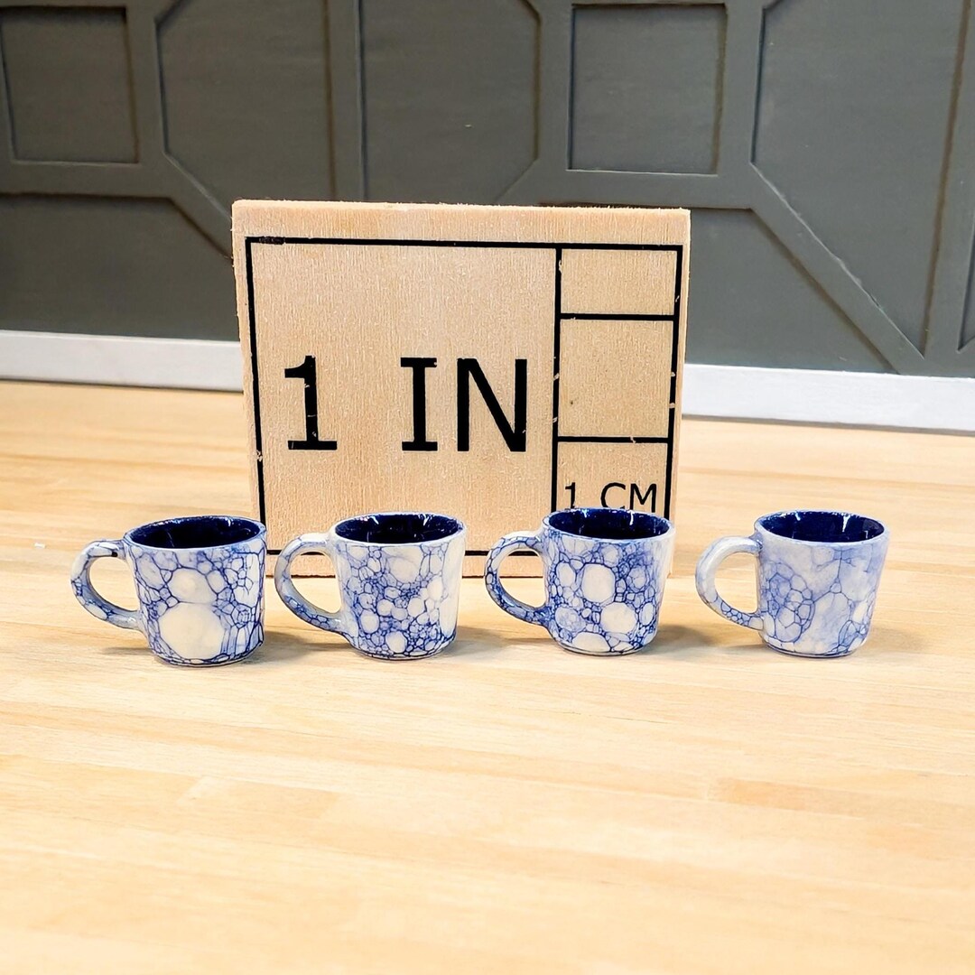 Miniature Ceramic Mug | Hand-made for 1:12 Dollhouse | Blue Bubble ...