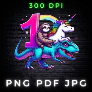Unicorn Sloth T-rex Png Pdf Jpg Dinosaur Days of School Clipart. 300 ...