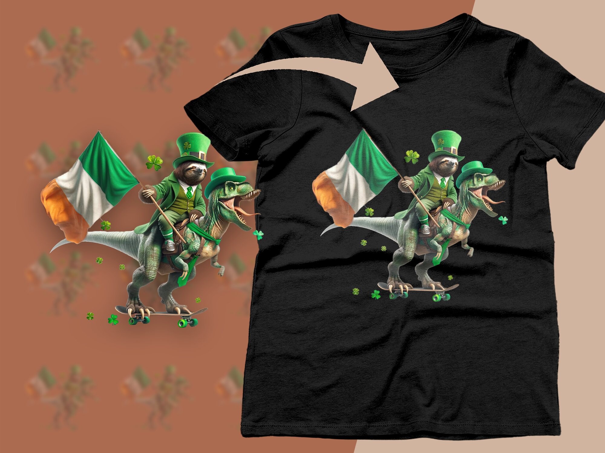 Funny Ireland Sloth Sitting on T-rex Dino Png Pdf Jpg Irish St Patrick ...