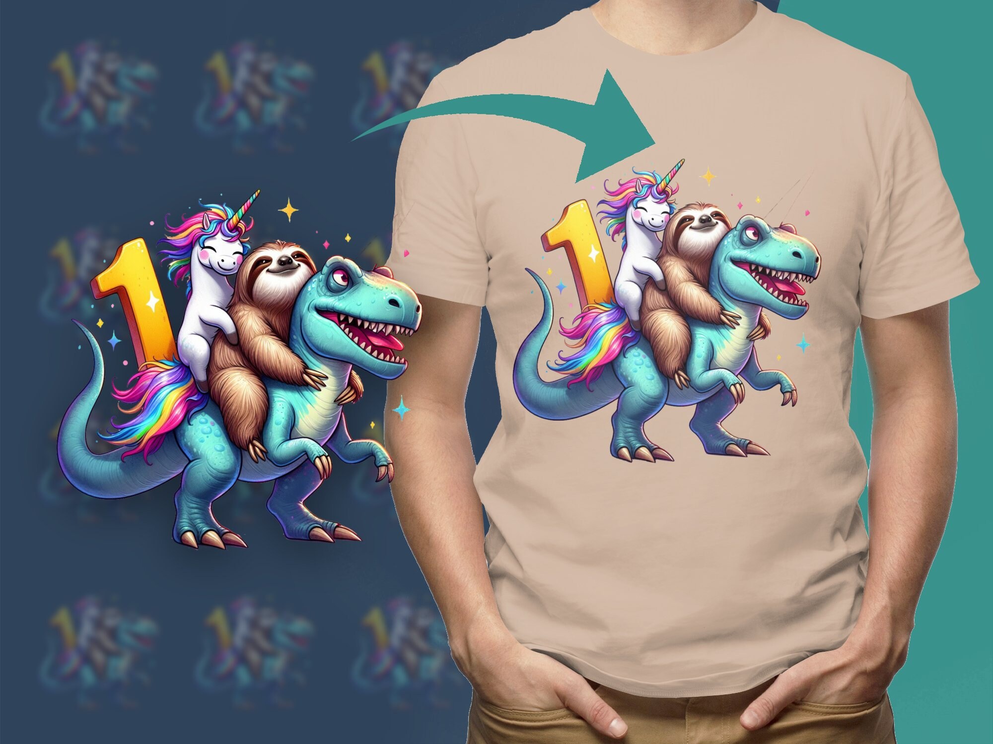 Unicorn Sloth T-rex Png Pdf Jpg Dinosaur Days of School Clipart. 300 ...