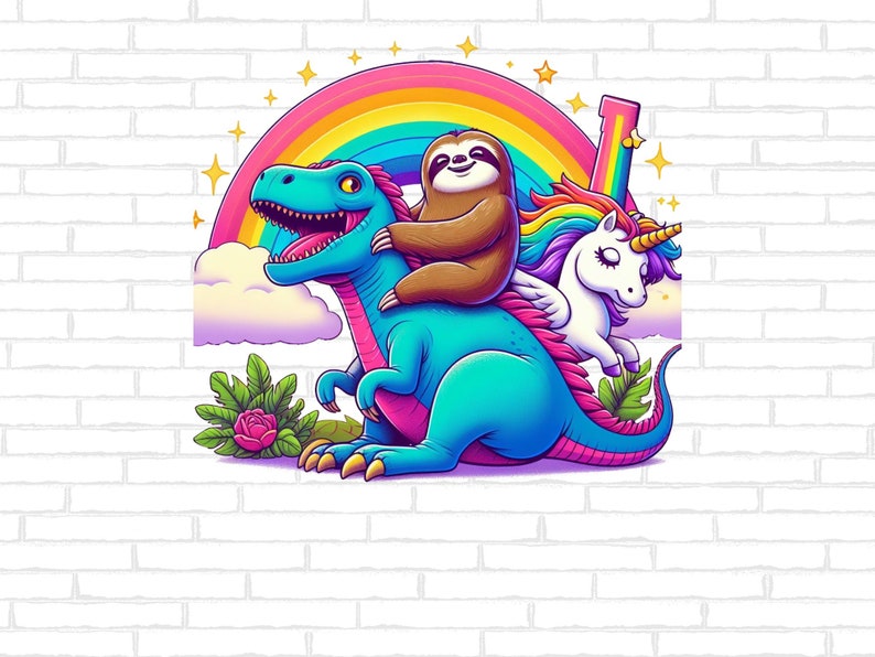Unicorn Sloth T-rex Png Pdf Jpg Dinosaur Days of School Clipart. 300 ...