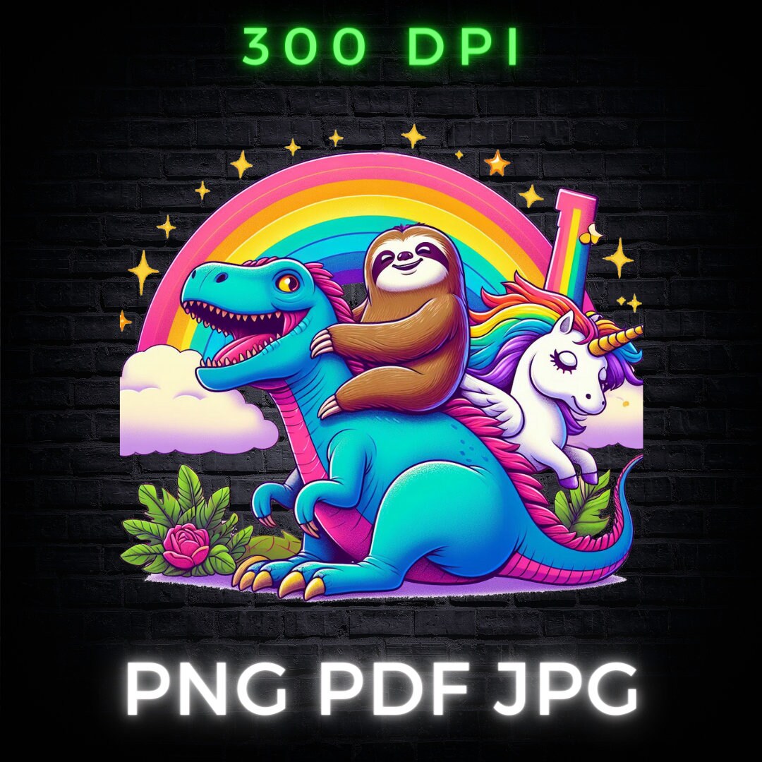 Unicorn Sloth T-rex Png Pdf Jpg Dinosaur Days of School Clipart. 300 ...