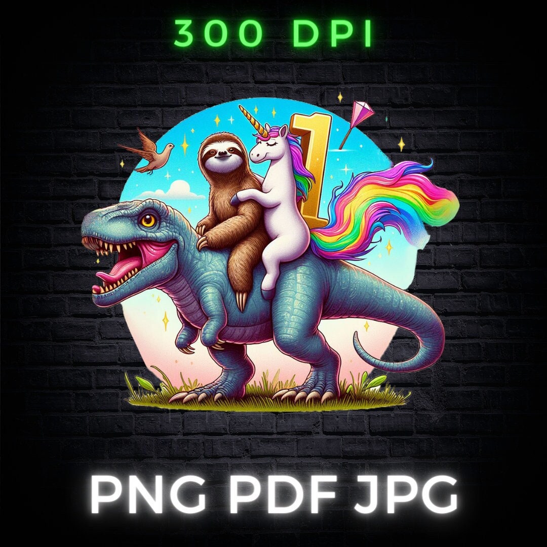 Unicorn Sloth T-rex Png Pdf Jpg Dinosaur Days of School Clipart. 300 ...