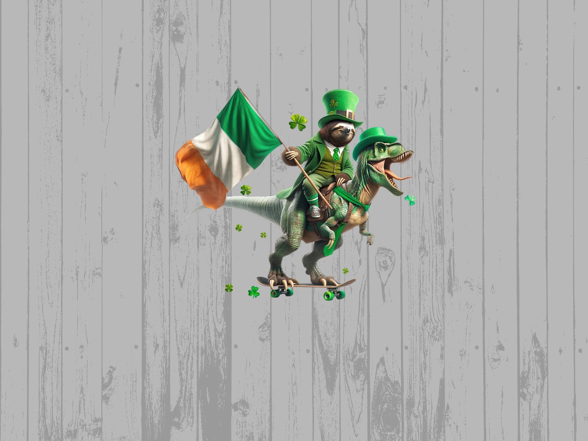Funny Ireland Sloth Sitting on T-rex Dino Png Pdf Jpg Irish St Patrick ...