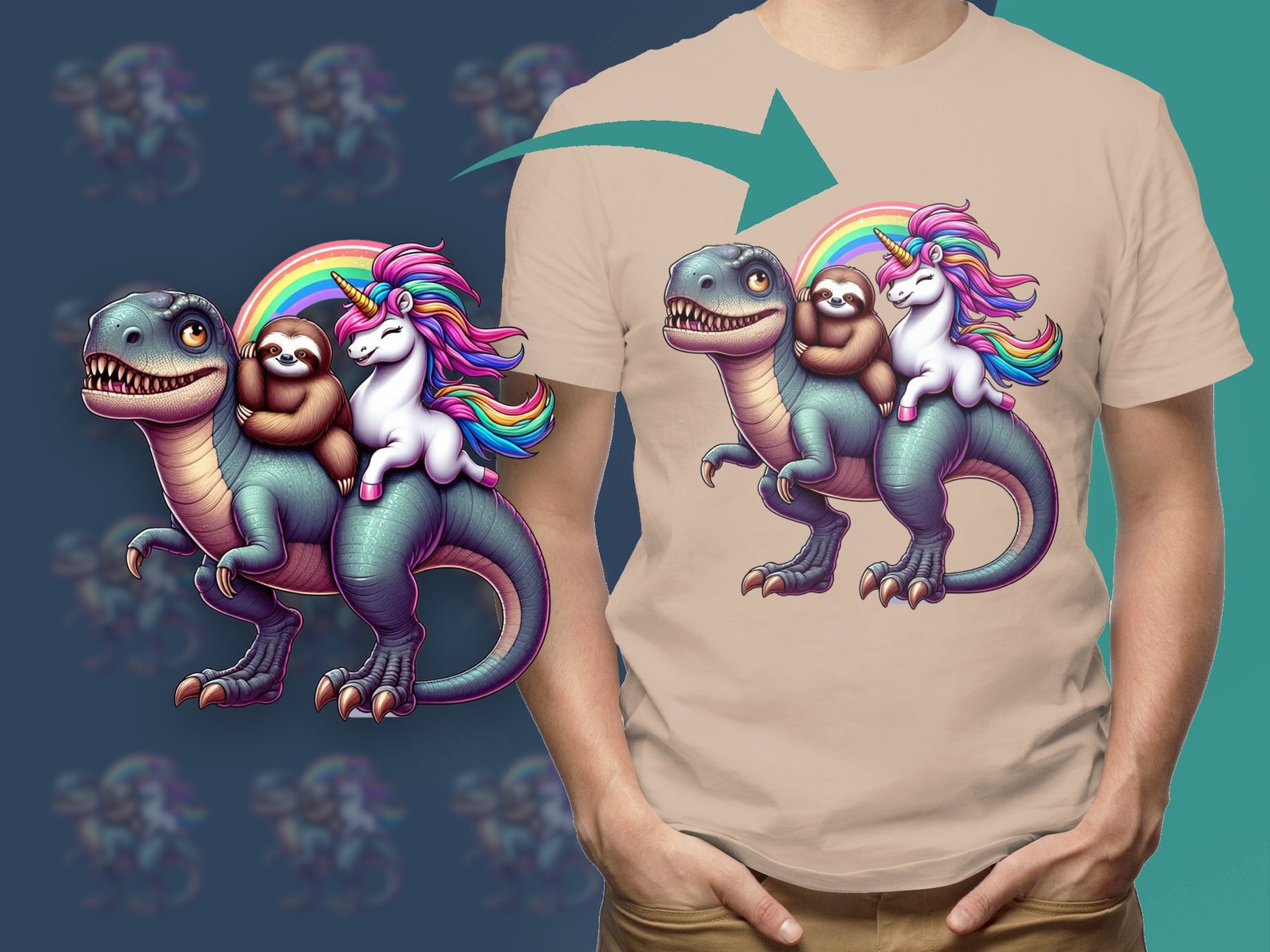 Unicorn Sloth T-rex Png Pdf Jpg Dinosaur Days of School Clipart. 300 ...