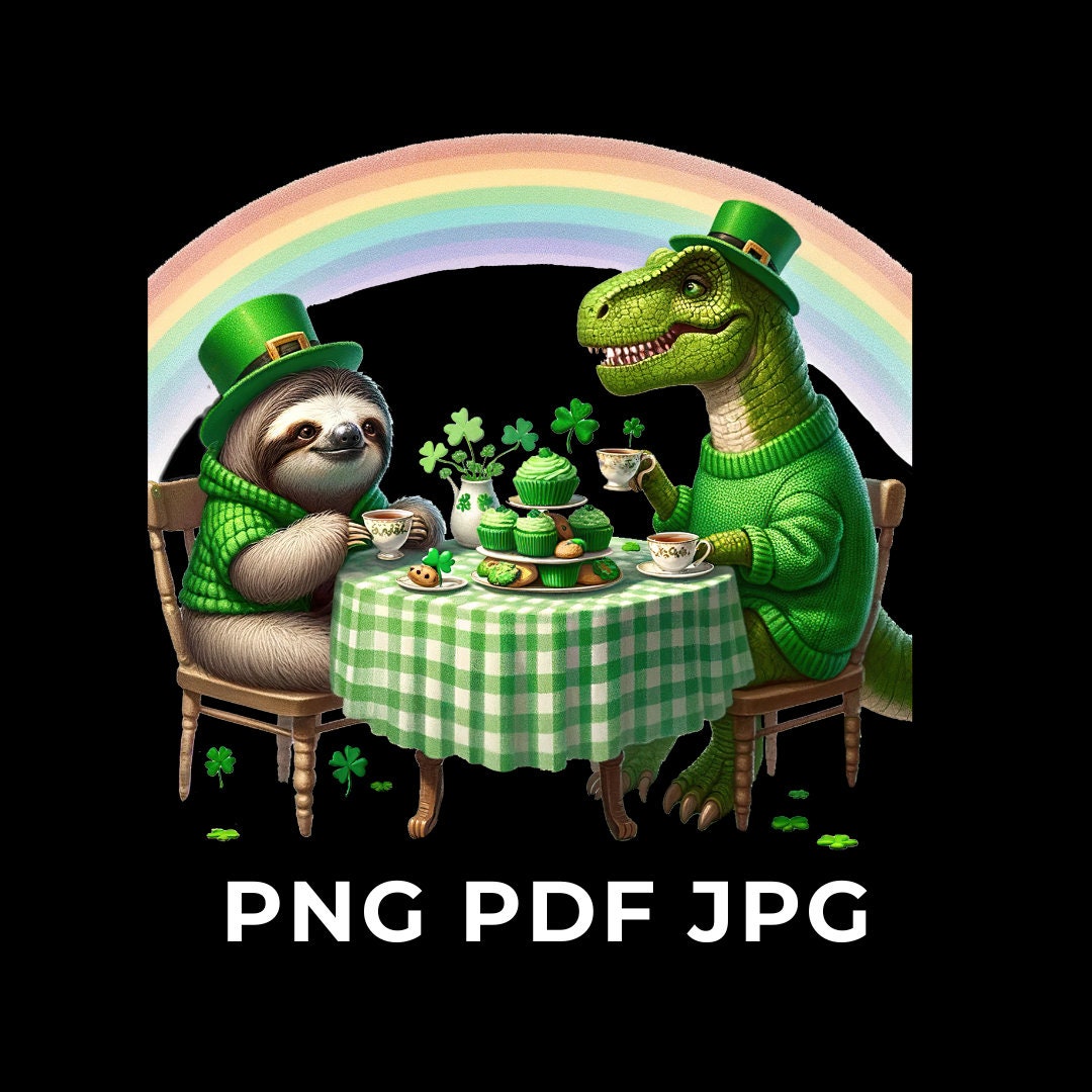 St. Patrick's Day Sloth T-rex Dino Png Pdf Jpg Irish Saint Paddys ...