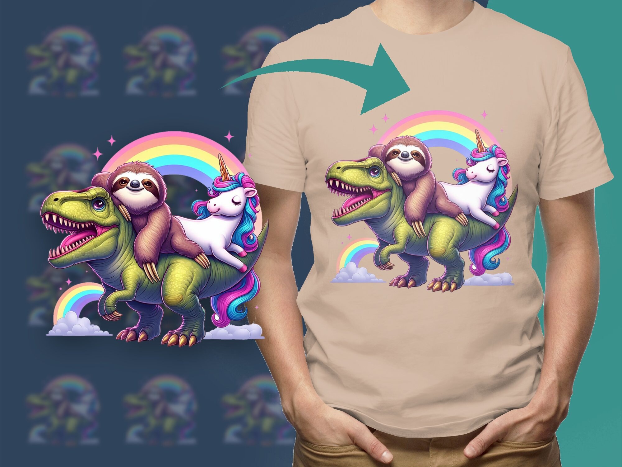 Unicorn Sloth T-rex Png Pdf Jpg Dinosaur Days of School Clipart. 300 ...