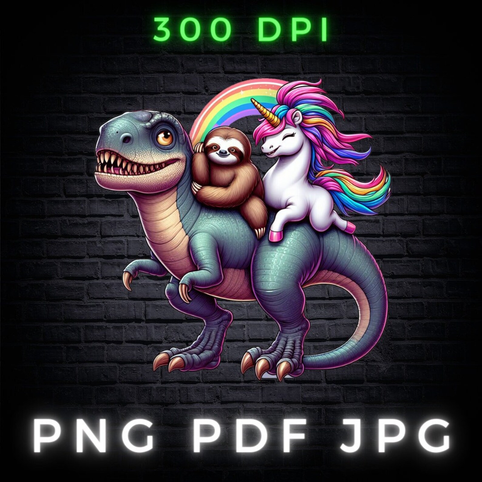 Unicorn Sloth T-rex Png Pdf Jpg Dinosaur Days of School Clipart. 300 ...