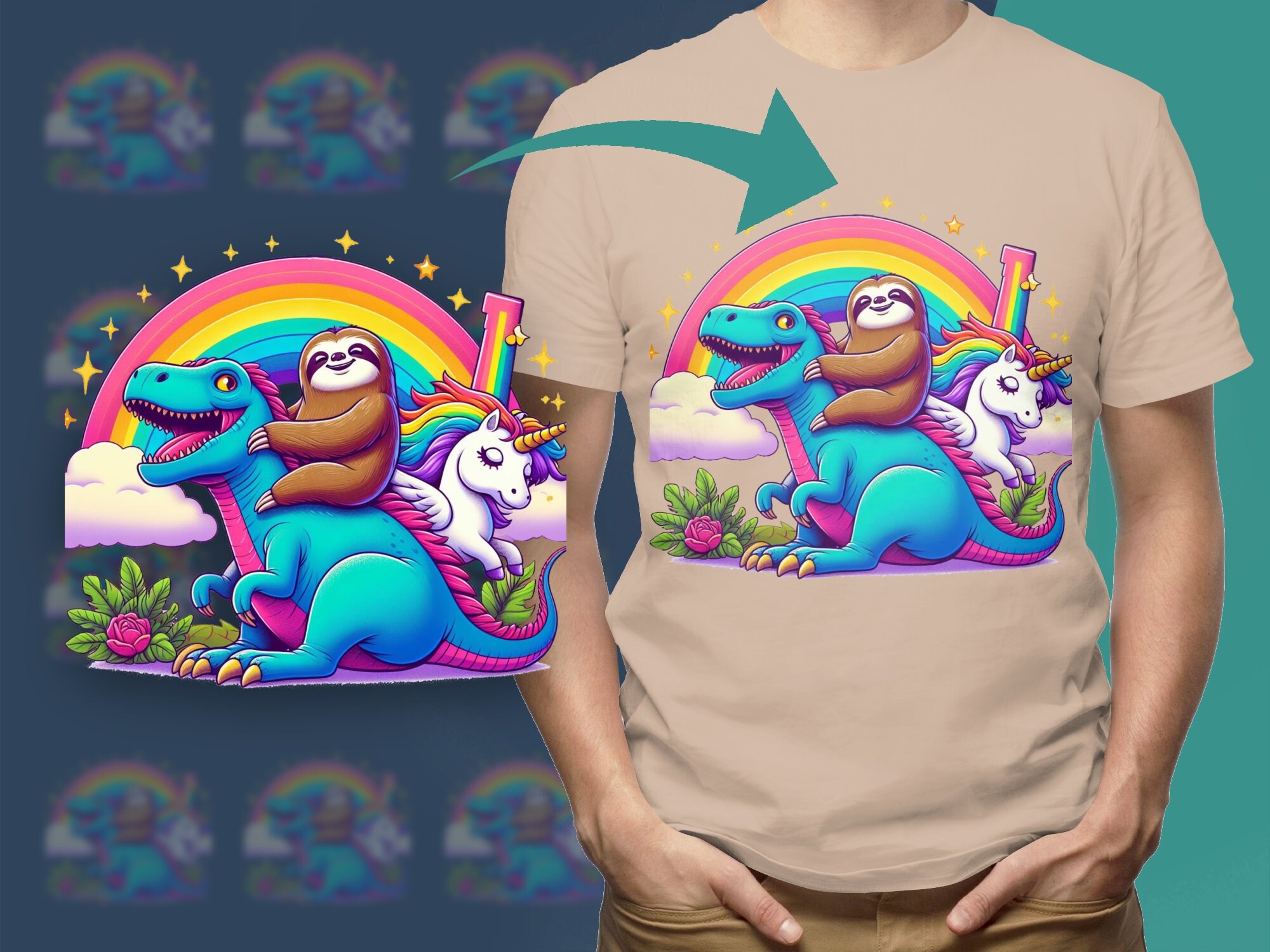 Unicorn Sloth T-rex Png Pdf Jpg Dinosaur Days of School Clipart. 300 ...