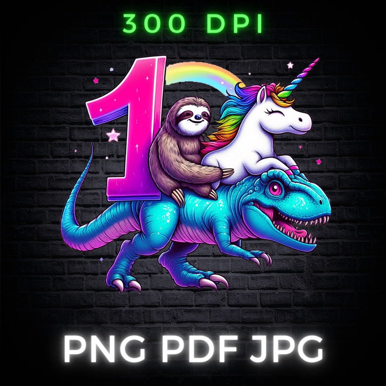 Unicorn Sloth T-rex Png Pdf Jpg Dinosaur Days of School Clipart. 300 ...