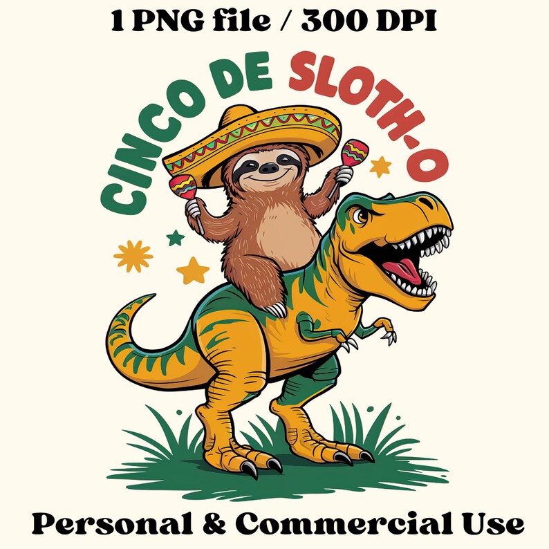 Cinco De Mayo Sloth Riding Tyrannosaurus Rex Clipart Mexican Digital ...