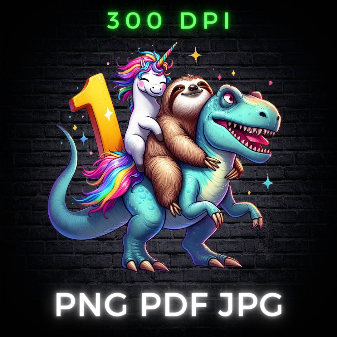 Unicorn Sloth T-rex Png Pdf Jpg Dinosaur Days of School Clipart. 300 ...