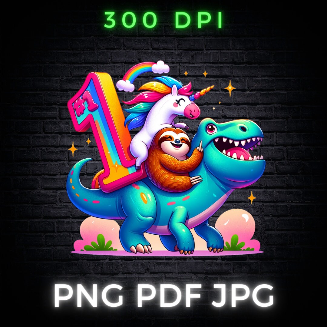Unicorn Sloth T-rex Png Pdf Jpg Dinosaur Days of School Clipart. 300 ...