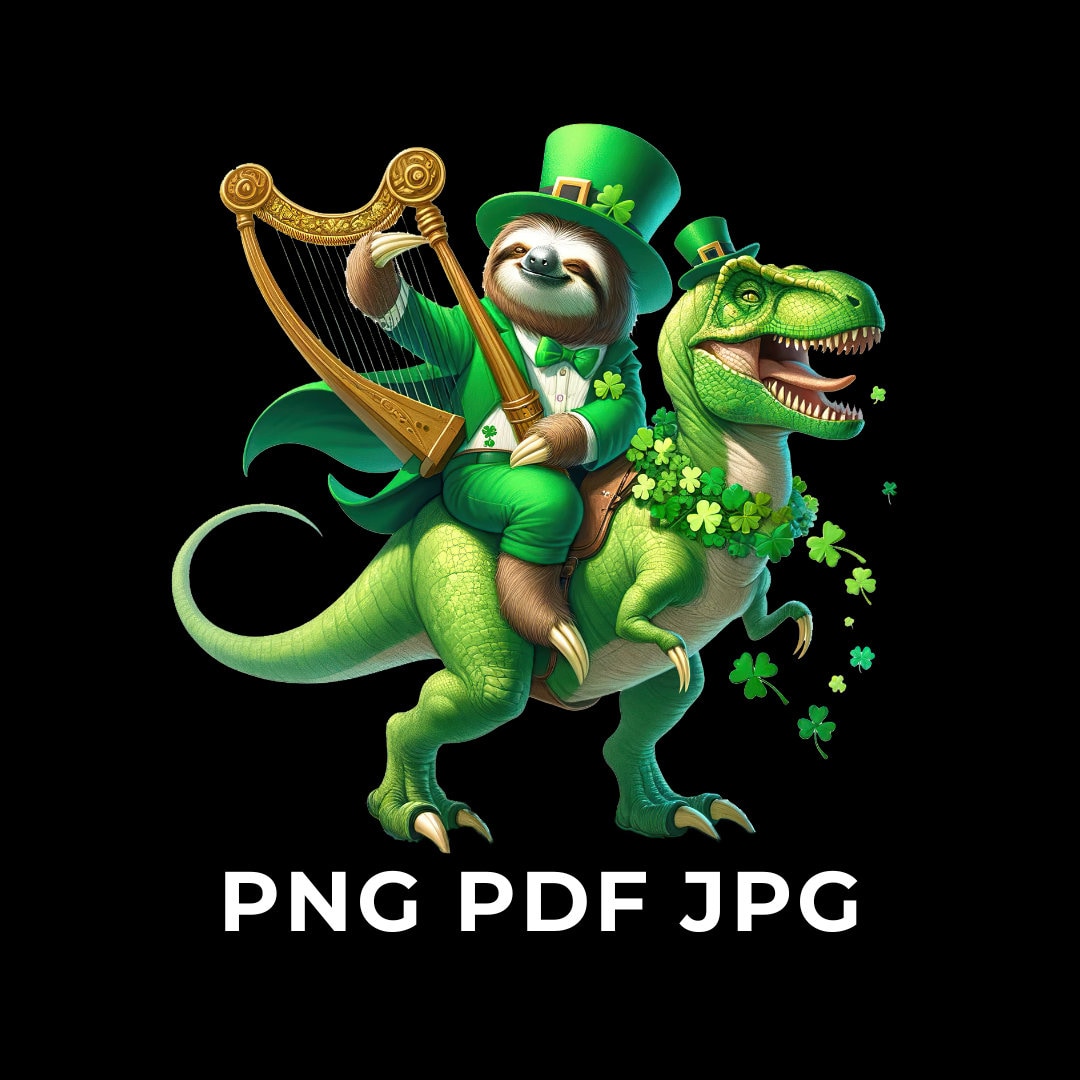 T-rex St. Patrick's Day Sloth Dino Png Pdf Jpg Irish Saint Paddys ...