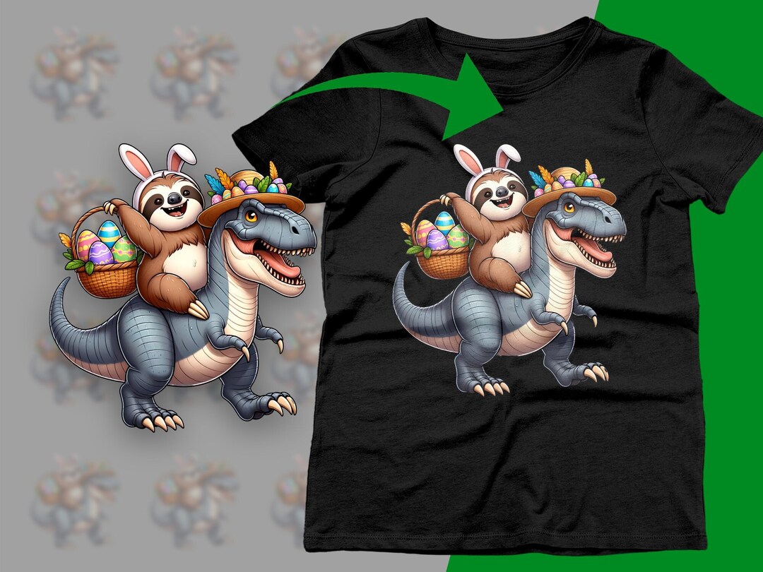 Dinosaur T-rex Bunny Ride Digital Print, Festive Easter Illustration ...