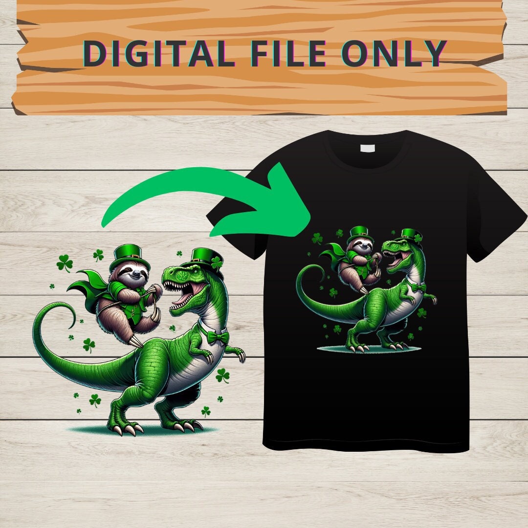 Sloth T-rex Dino Png Pdf Jpg Irish Saint Paddys Ireland Crafter ...