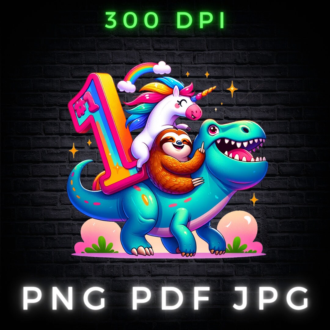Unicorn Sloth T-rex Png Pdf Jpg Dinosaur Days of School Clipart. 300 ...
