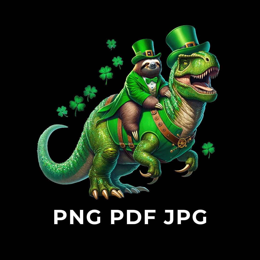 Saint Paddys Sloth St. Patrick's Day T-rex Dino Png Pdf Jpg Irish ...