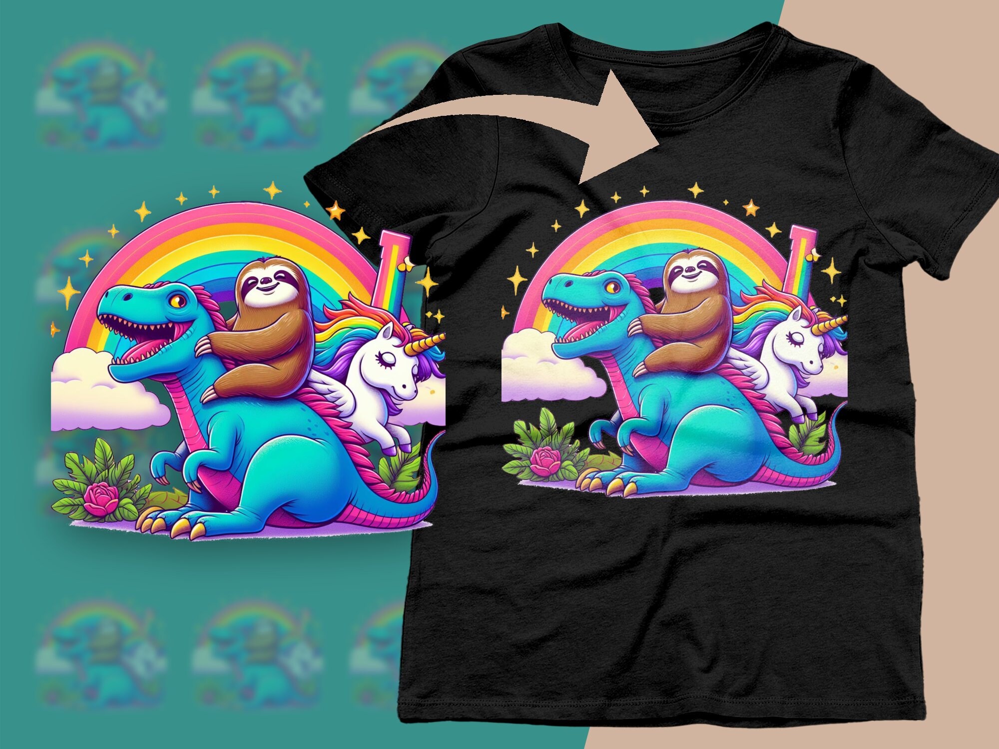 Unicorn Sloth T-rex Png Pdf Jpg Dinosaur Days of School Clipart. 300 ...