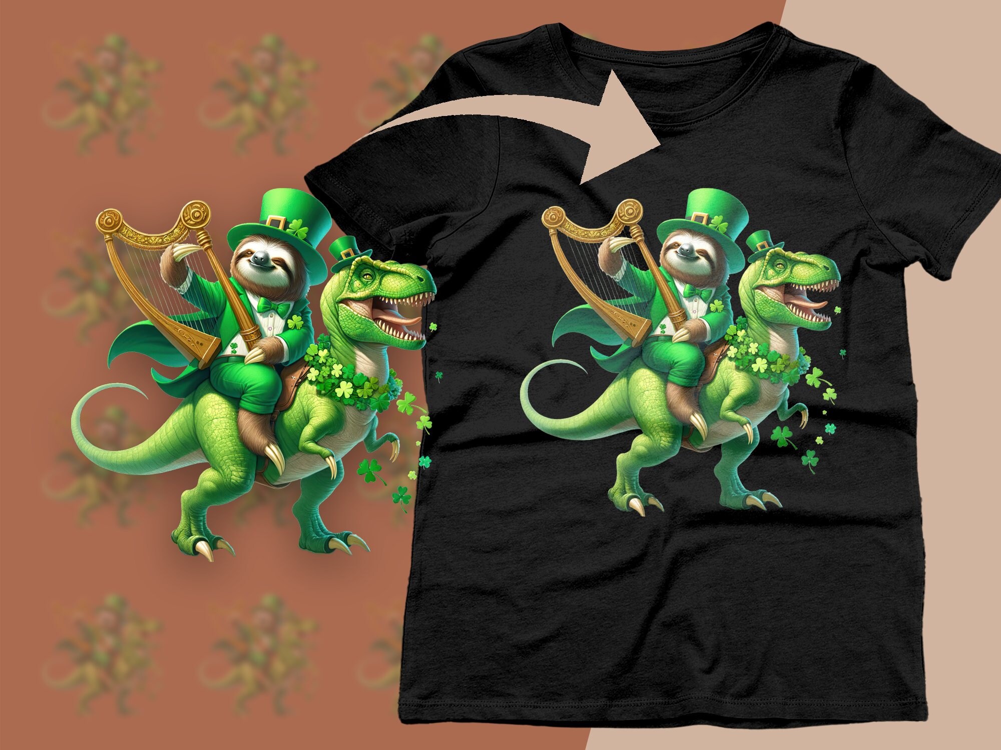 T-rex St. Patrick's Day Sloth Dino Png Pdf Jpg Irish Saint Paddys ...