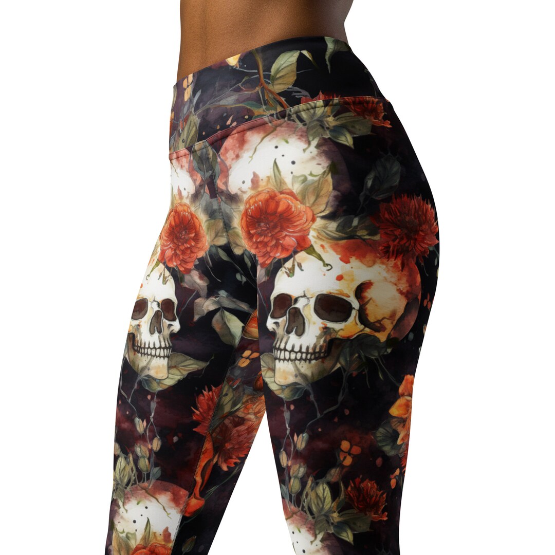 Skull Yoga Leggings Halloween Leggings Womens Leggings Fall Yoga Pants