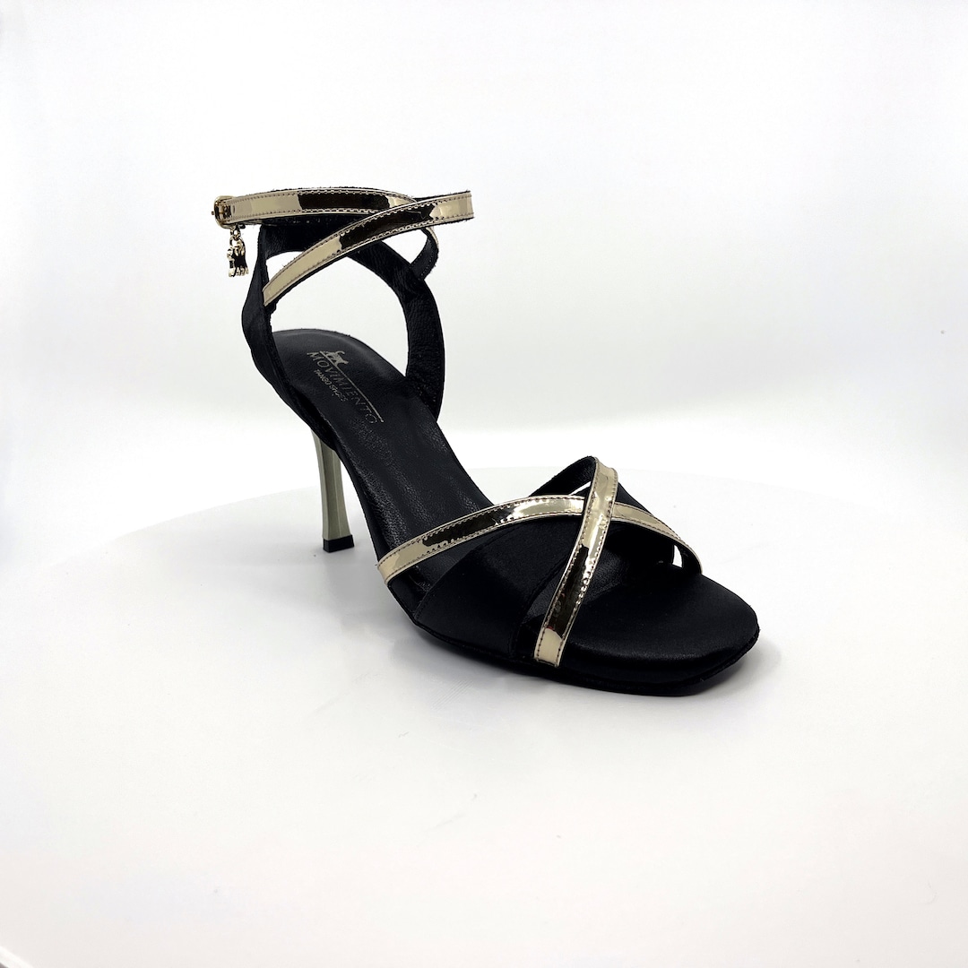 Movimiento Parada Black and Gold Satin Patent Leather Handmade Women's ...