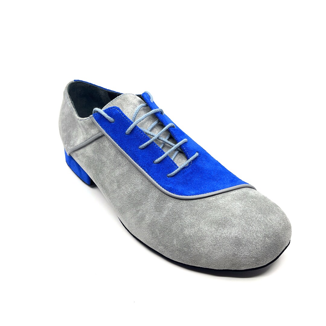 Movimiento Linea Blue & Grey Saxe Blue and Grey Suede Handmade Men ...