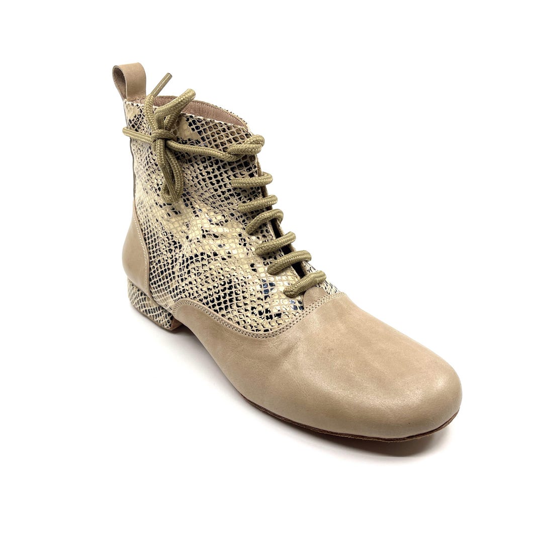Movimiento La Gata Beige Snake Leather Handmade Women's Dance Boots ...