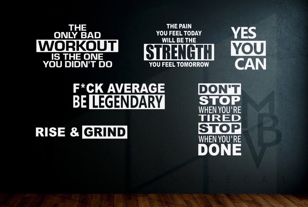 Gym Wall Decals ( PACK OF 6 ) Quotes , Motivational Home Gym Wall Decor ...
