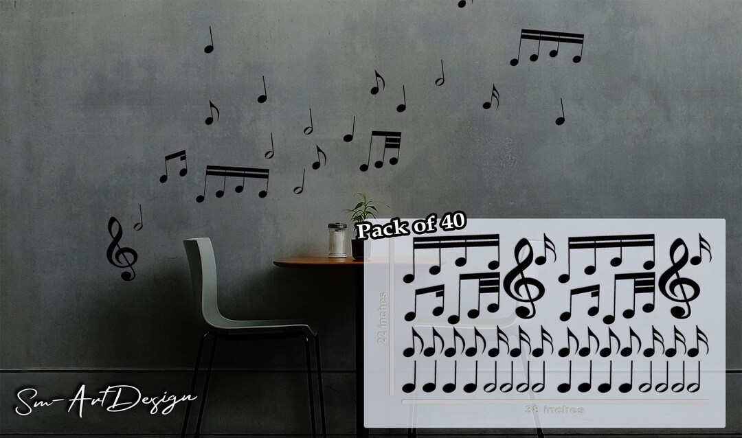 Music Notes Decals - Pack of 40 - Music Notes Wall Art - Vinyl Stickers ...