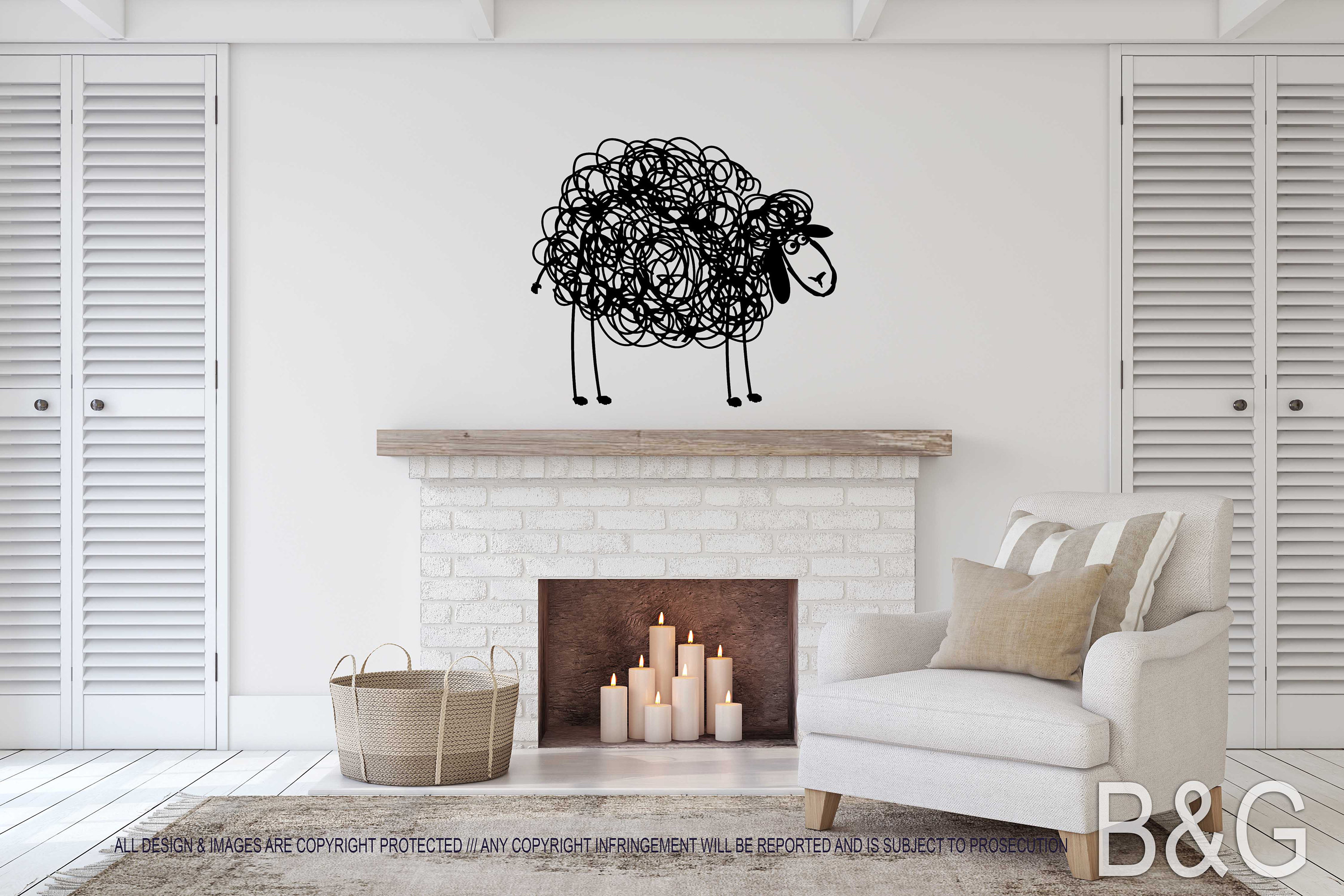 Sheep Wall Decal Black Sheep Wall Art Hand Draw Sheep - Etsy
