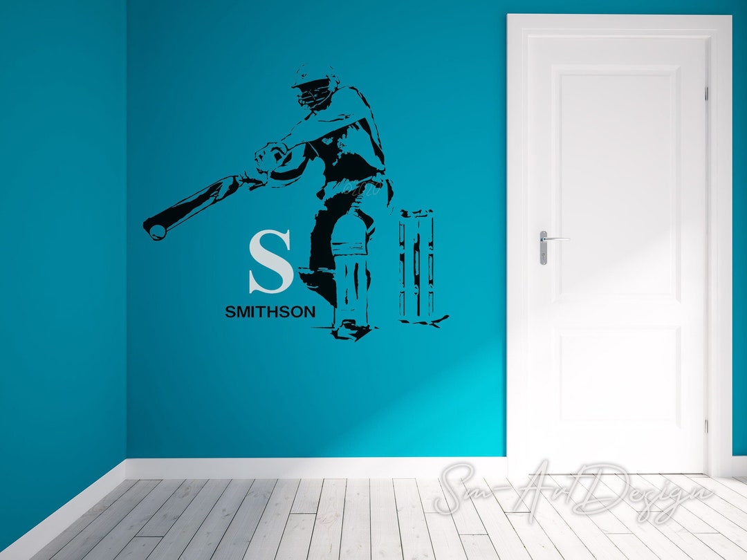Cricket Vinyl Decal - Custom Name & Initial - Cricket Player - Wall ...